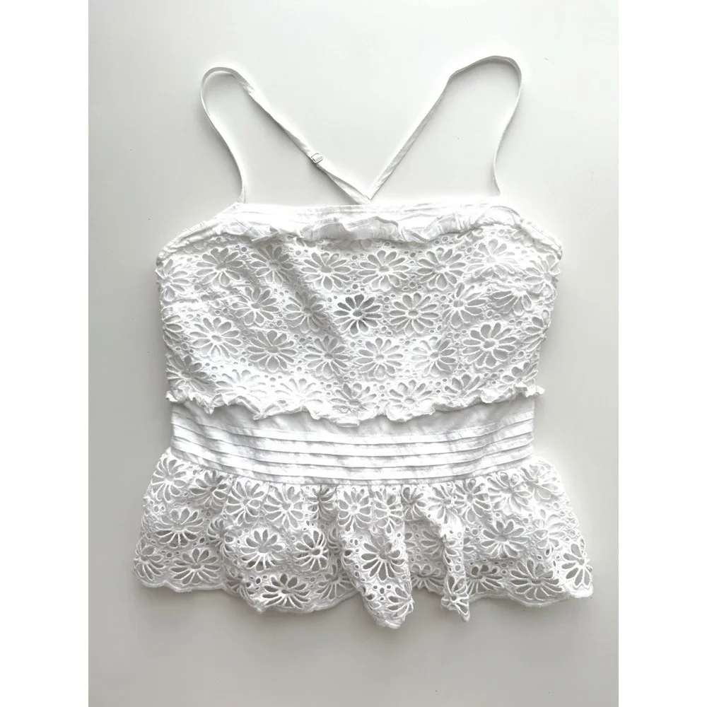 J. Crew Factory | Tops | J Crew White Lace Peplum Tank Womens Xxs ...